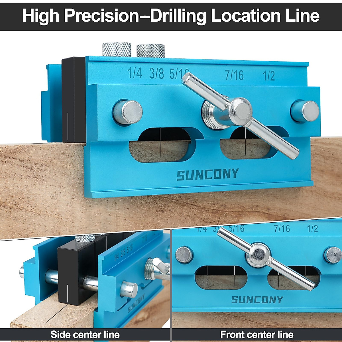 SUNCONY Doweling Jig Self Centering Kit,Biscuit Joiner Woodworking Dowel Jig Tool for Straight Holes, Drilling Jig With 6 Bushings, Ajustable Width Drilling Guide Power Tool Accessory Jigs (Blue)