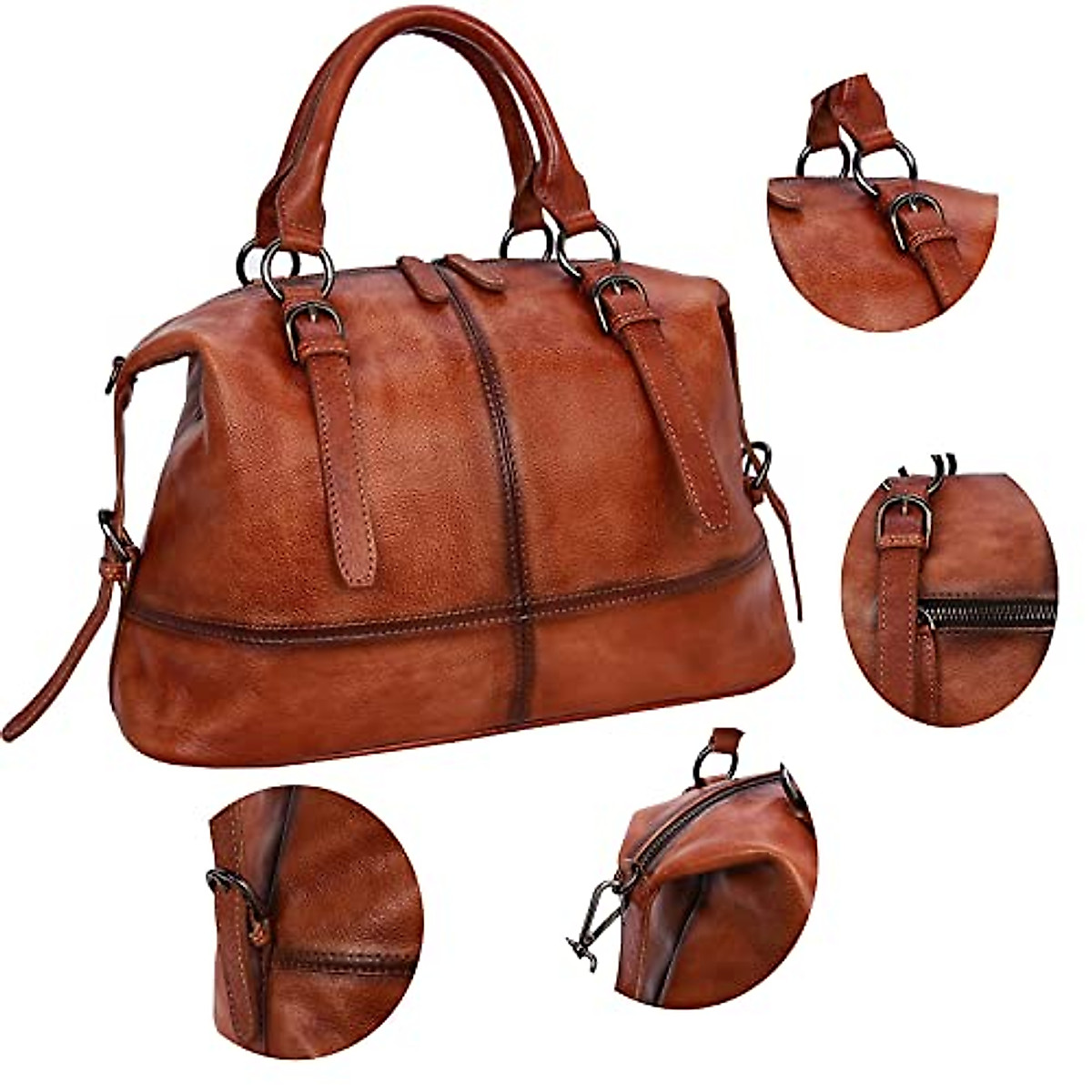 HESHE Women’s Vintage Leather Purses and Handbags Shoulder Bag Tote Top Handle Bags Designer Cross Body Satchel (Brown)