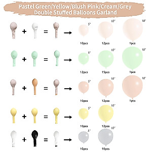 Pastel Green and Yellow Balloon Garland Arch kit - All Double Stuffed Balloons with Blush Pink Cream Grey Balloons for Birthday Baby Shower Bridal Shower Wedding Party