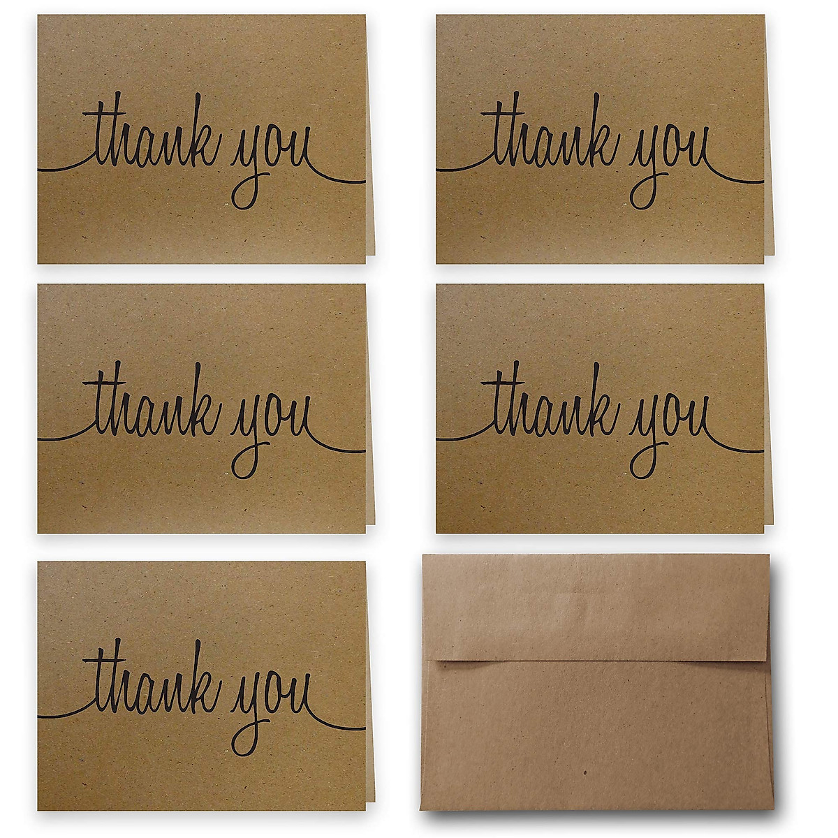 100% Recycled Thank You Cards with Envelopes - Kraft Brown Bag - 40 Pack - Great for Graduations, Baby Showers, Events, Gifts, NoteCards, and More! Made in the U.S.A. (Script Thank You)