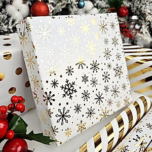 LDGOOAEL Mini Short Small Christmas Wrapping Paper Roll (17" X 120") - Gold Foil Snowflakes Stripe Polka Dot Design for Holiday, Birthday