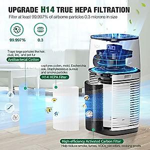 VCK Air Purifier with H14 True HEPA Filter, PM2.5 Monitor, and 1100 sq ft Coverage - Removes 99.997% of Dust, Smoke, Pollen - Ideal for Allergies, Pets, and Large Rooms