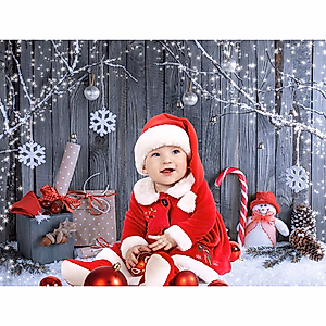 7x5ft Fabric Christmas Photography Backdrop Winter Snowman Santa Gift Wood Background Xmas Eve Holiday Party Supplies Cake Table Banner Home Decoration Portraits Photo Booth Studio Prop