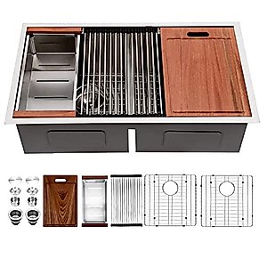 30 Kitchen Sink Double Bowl - Sarlai 30 x 19 inch Undermount Sink Stainless Steel 16 Gauge Two Basin Low Divider 50/50 Under Counter Deep Kitchen Sinks with Accessories