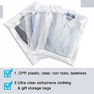 PerKoop 400 Pcs Clear Cellophane Plastic Shirt Bags Thick Self Adhesive Clear Shirt Bags for Packaging with 1400 Pcs Size Stickers 10"x13" Resealable Clothing Bags for Clothes Jeans Small Business