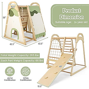 Costzon Indoor Jungle Gym, 7-in-1 Montessori Climbing Toys for Toddlers with Slide, Climbing Net, Gymnastic Rings, Indoor Wooden Playground Climber Playset for Kids 3+ Years Birthday