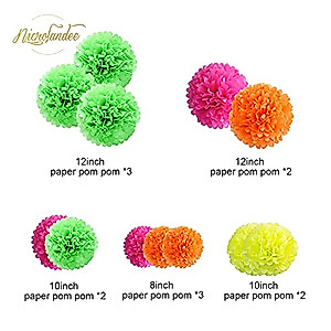 NICROLANDEE Blacklight Party Decorations - 12 PCS Fluorescent Neon Tissue Paper Pom Poms for Birthday, Wedding, Baby Shower, Glow-in-The-Dark Party, Neon Party, Prom Dance Party Photography