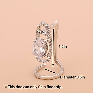 Xerling Silver Finger Nail Rings Bling Crystal Rings for Women Dainty Rhinestone Fingertip Rings Gem Stone Fingernail Rings Aesthetic Statement Rings for Teen Girls (Silver Stone)