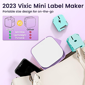 Vixic Bluetooth Label Maker Machine with Tape, Small Label Printer, M960 Label Sticker Portable Printer for 9mm, 12mm Label, Multiple Templates Font Icon for Office, Home, School, Purple