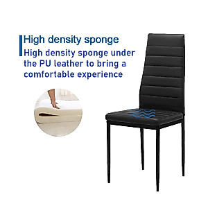 VERYKE Kitchen Dining Table Set for 4,Modern Tempered Glass Rectangular Dining Table & 4 Faux Leather Chairs Furniture Set for Kitchen Breakfast, Dining Room (Black)