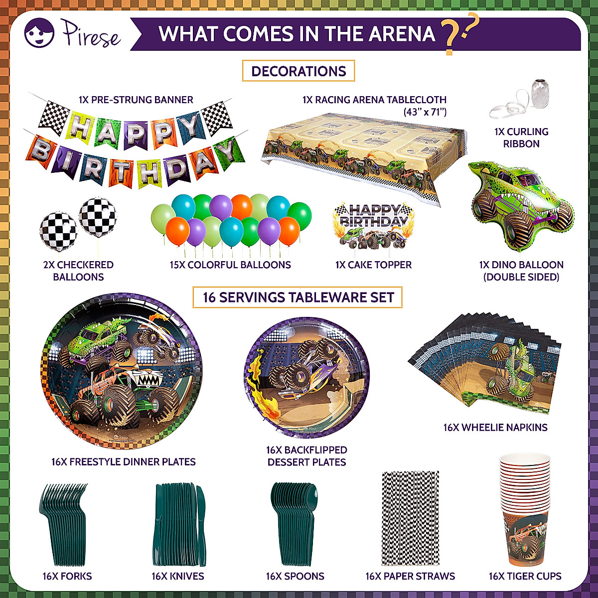 Pirese Monster Truck Birthday Party Supplies, Monster Truck Party Supplies, Monster Truck Birthday | Monster Truck Birthday Decorations | Monster Truck Party Decorations | Monster Truck Party