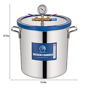 P PBAUTOS 5 Gallon Vacuum Chamber, Tempered Glass Lid Stainless Steel Degassing Chamber Perfect for Stabilizing Wood, Degassing Silicones, Epoxies and Essential Oils
