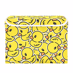 DOMIKING Duck Large Storage Bin with Lid Collapsible Shelf Baskets Box with Handles Toys Organizer for Shelves Cabinet Nursery Drawer