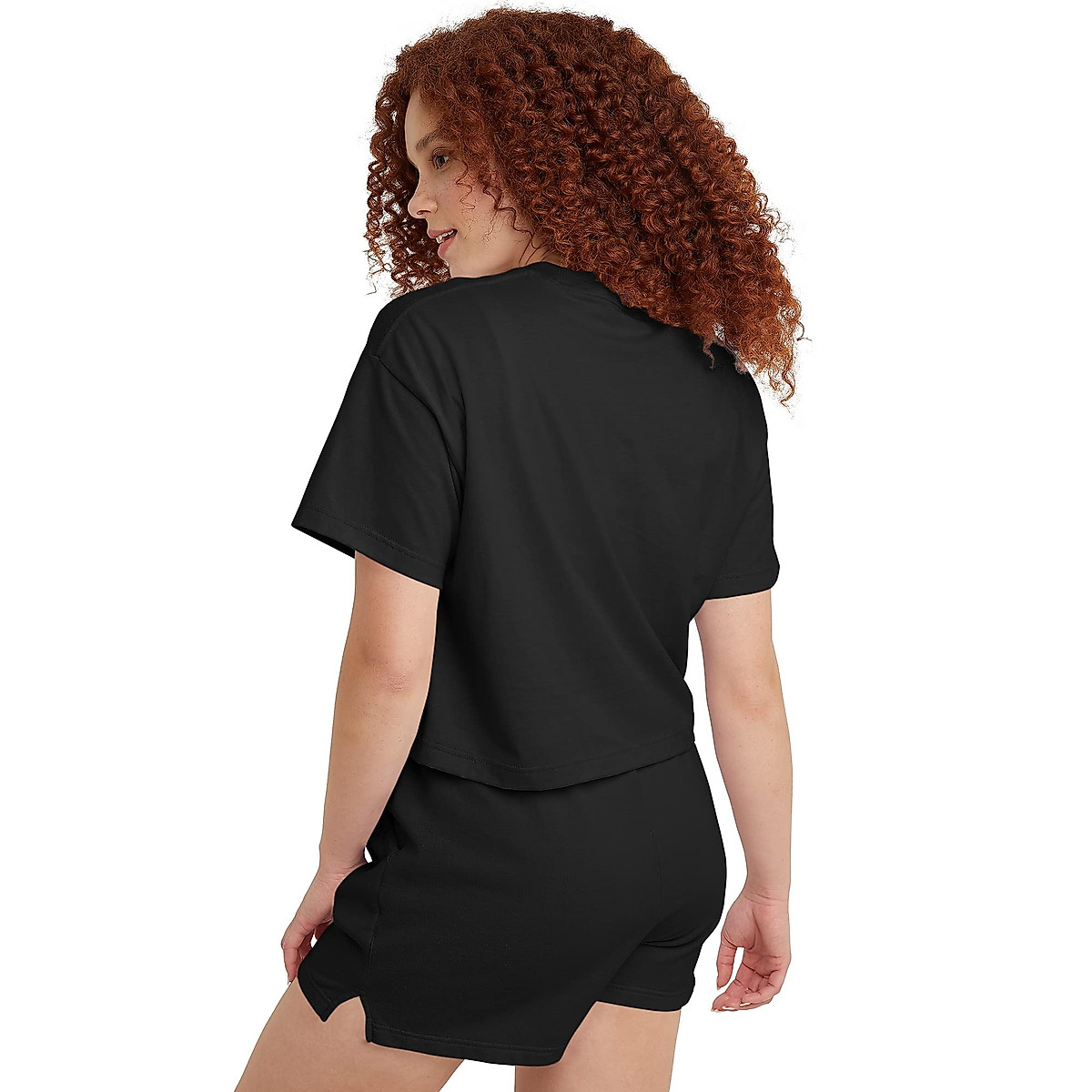 Hanes Comfortblend Originals Short-Sleeve Cropped T-Shirt, Cotton Tees for Women, Plus, Black