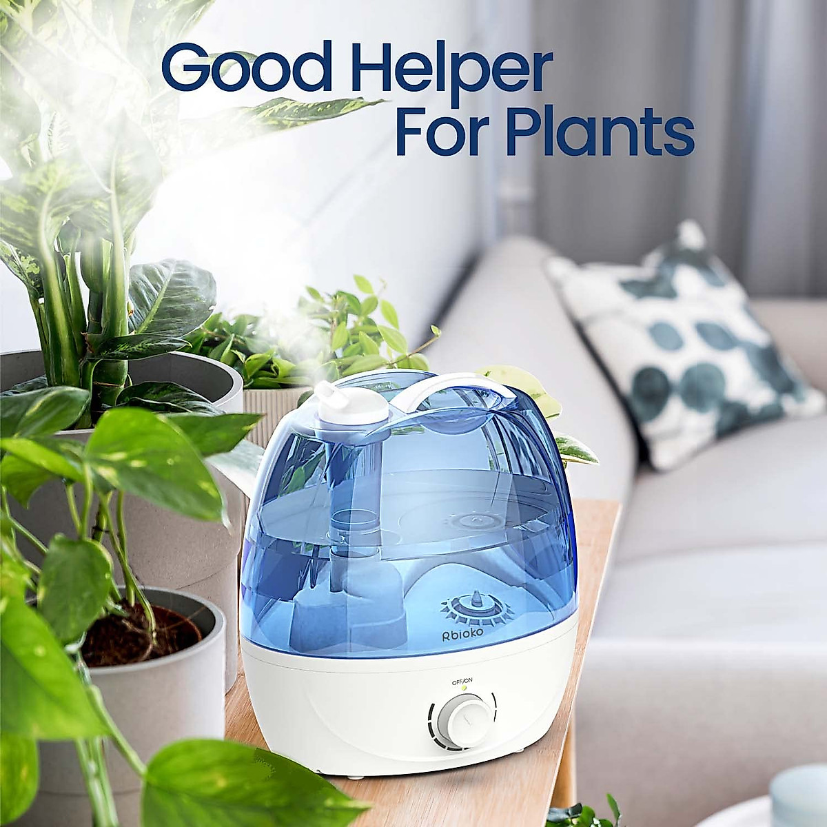 Rbioko 2.6L Cool Mist Humidifiers for Bedroom Whisper Quiet, Ultrasonic Vaporizer for Baby & Nursery, Indoor Plants & Whole House -Adjustable 360 Rotation Nozzle, Easy to Clean, Auto-Shut Off