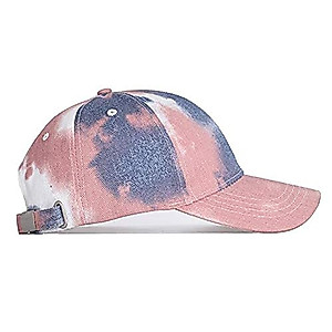 2-Pieces Tie-Dye Baseball-Cap for Women Girl Rainbow Cute Washed Dad Hat (Blue+Pinke 2pc)
