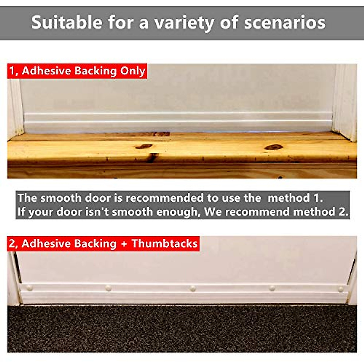 BAINING Door Draft Stopper Sweep, 3 Inches Widening Door Bottom Seal Strip Under Door Noise Blocker for Interior Doors Insulation and Soundproofing, 3" W x 39" L White (2019 New Upgrade)