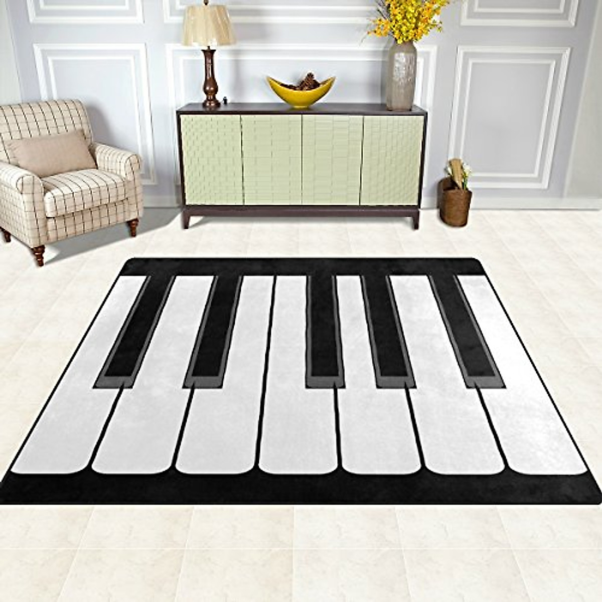 ALAZA Music Piano Keys Black White Area Rug Rugs for Living Room Bedroom 7' x 5'