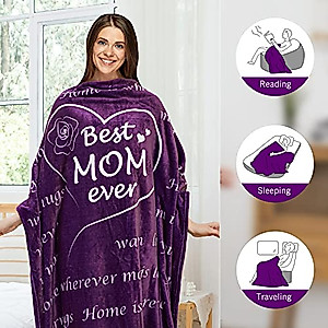 BESTSWEETIE Gifts for Mom Blanket - Best Mom Ever - Mom Birthday Gifts from Daughter Son Mom Gifts for Women After Birth Fuzzy Throw Blankets for Mom Wife Friend 50"x 60" Purple