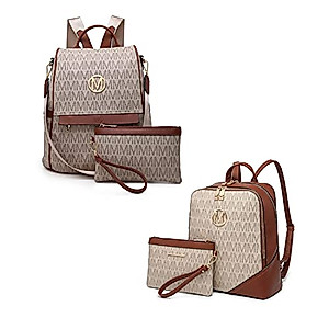 MKP Women Fashion Medium Backpack Purse (Beige and Beige)