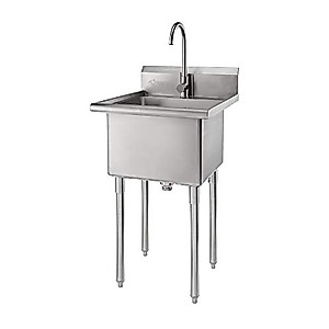 TRINITY EcoStorage Stainless Steel Freestanding Single Bowl Utility Sink for Garage, Laundry Room, and Restaurants, Includes Faucet, NSF Certified, 49.2-Inch by 21.5-Inch by 24-Inch, Chrome
