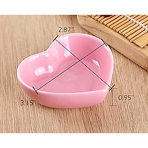 WHJY Pink Love Heart Shaped Ceramic Side Dish Bowl, Contemporary Porcelain Side Dishes Bowl, Seasoning Dishes Soy Dipping Sauce Dishes for Wedding Birthday Party- Set of 6