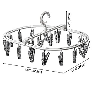 Poeland Foldable Plastic Laundry Hanger, Clothes Drying Rack with 20 Clips, 360 Degree Rotating Drip Drying Hanger Use for Socks, Underwear, Towels, Bras, Baby Clothes, Scarf (White)