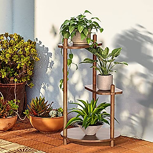 Enisudo Plant Stand Indoor Plant Stands Wood Outdoor Tiered Plant Shelf for Multiple Plants 3 Tiers 3 Potted Ladder Plant Holder Table Plant Pot Stand for Window Garden Balcony Living Room Gifts for Women