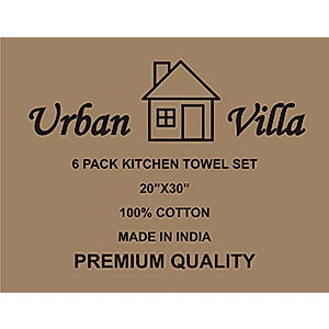Urban Villa Kitchen Towels (20x30 Inches, 6 Pack) Extra Large Kitchen Hand Towels, Premium Dish Towels for Kitchen Grey & White Dish Cloths Highly Absorbent 100% Cotton with Hanging Loop Tea Towels