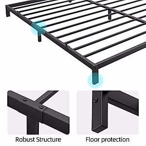 IDEALHOUSE 6 Inch Queen Bed Frame No Box Spring Needed, Low Profile Bed Frame Heavy Duty Metal Platform 6 Inch Low Bed Frame with Sturdy Steel Slats, Noise Free, Easy Assembly, Black(Queen)