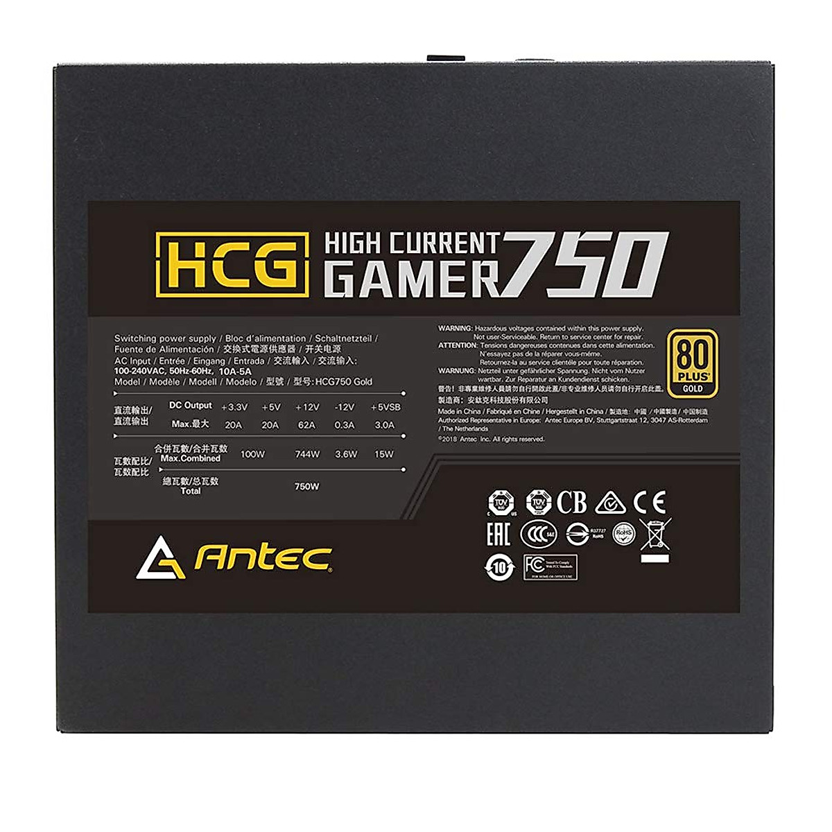 Antec HCG750 Gold Power Supply 750 Watts 80 PLUS Gold PSU with Full Modular, 120mm FDB Fan, Japanese Capacitors, ATX12V 2.4, 10 Years Support