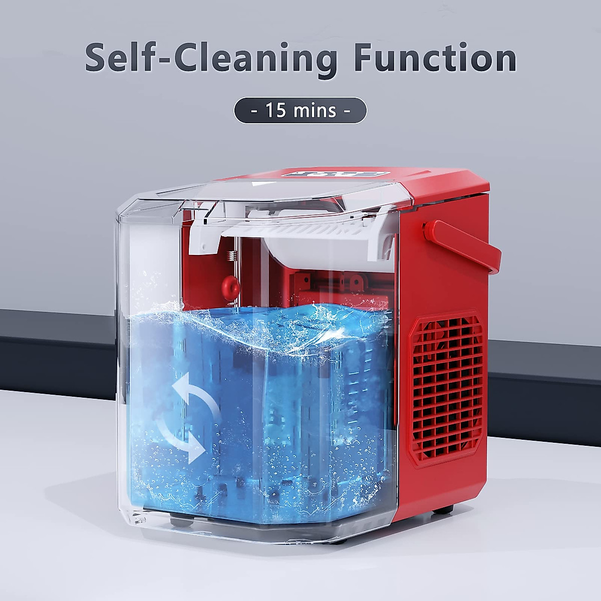 Antarctic Star Countertop Ice Maker Portable Ice Machine with Handle,Self-Cleaning Ice Makers, 26Lbs/24H, 9 Ice Cubes Ready in 6 Mins, S/L ice, for Home Kitchen Bar Party (Red)