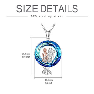 MONGAS Mermaid Necklace 925 Sterling Silver with Crystal Mermaid Sister Christmas Jewelry Gifts for Women