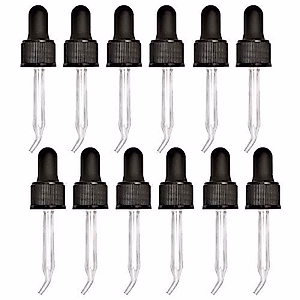Dropper Tops for 15ml Essential Oil Bottles – Bent Tip Glass Eye Droppers, Fit doTERRA Young Living Aura Cacia Plant Therapy Revive – 12 Pack