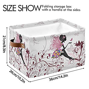 xigua Flower Fairy with Butterflies Square Storage Basket,Collapsible Sturdy Fabric Storage Basket Cube W/Handles for Clothes Toy Closet(1 pcs)