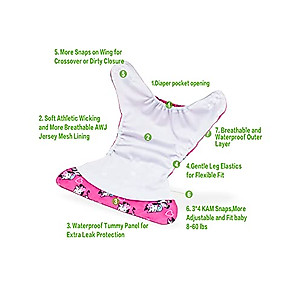 Mumsbest Cloth Diaper for Baby Girls with Tummy Panel, 6 Pack Reusable Adjustable Washable AWJ Lining Pocket Nappy with 6 Inserts & 1 Diaper Wet Bag (Girl)