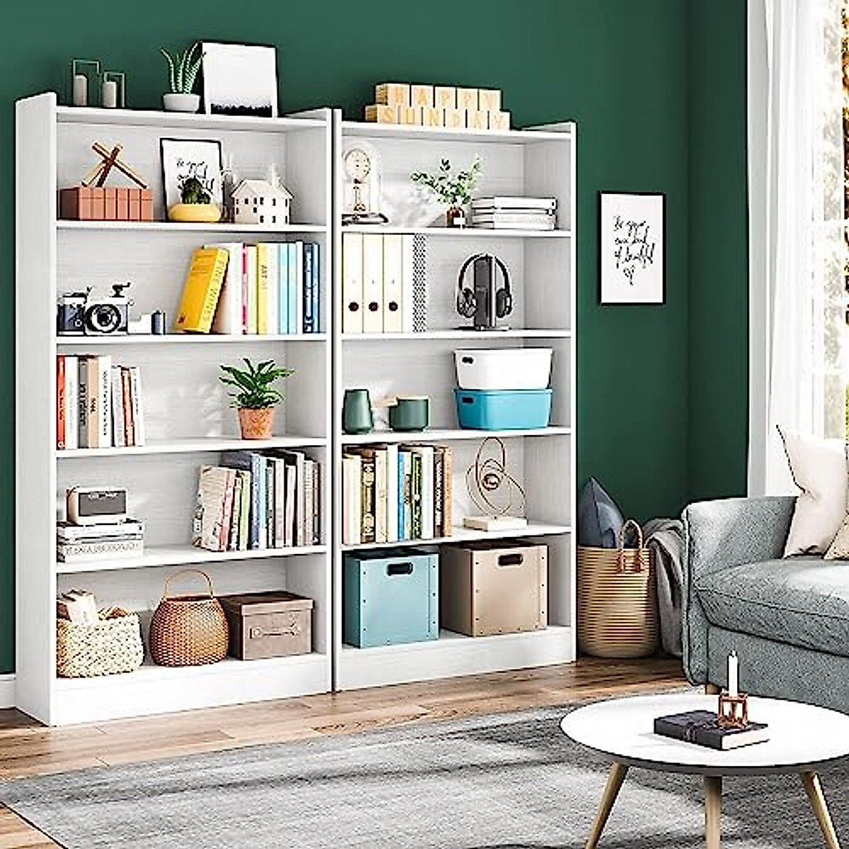 6-Tier Open Bookcase, 72 inches Large Tall Bookshelf, White - 11.81" D x 35.43" W x 72.04" H White Modern & Contemporary, Classic
