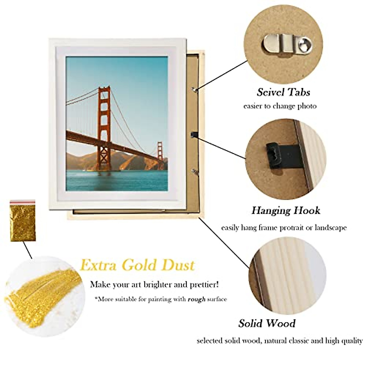 10x14 Wood Picture Frame Diamond Painting Frames Display 10x14in / 25x35cm Without Mat or 8x12in / 20x30cm with Mat 10x14 Frame for Photo Poster Puzzle Diamond Art Gallery Wall Hanging - White 2 Pack