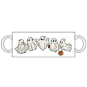 Cute Retro Ghost Halloween Campfire Coffee Mug, Spooky Fall Season Outdoor Camping Cup (12oz)