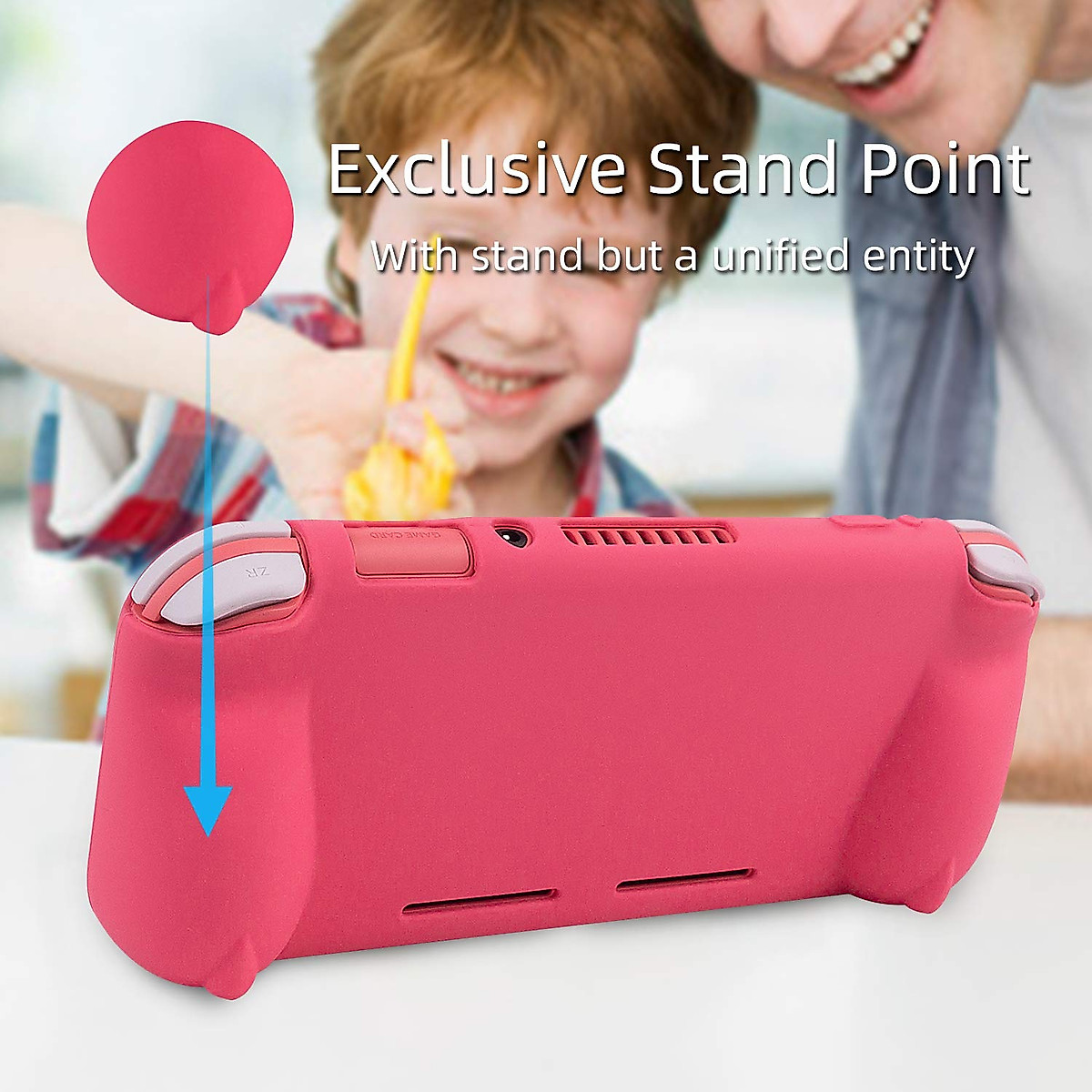 Silicone Protective Case for Nintendo Switch Lite, Soft Grip Case Cover with Comfort Ergonomic Handles for Nintendo Switch Lite 2019 [Self Stand][4 Thumb Stick Caps] (Silicone Grip-Pink)