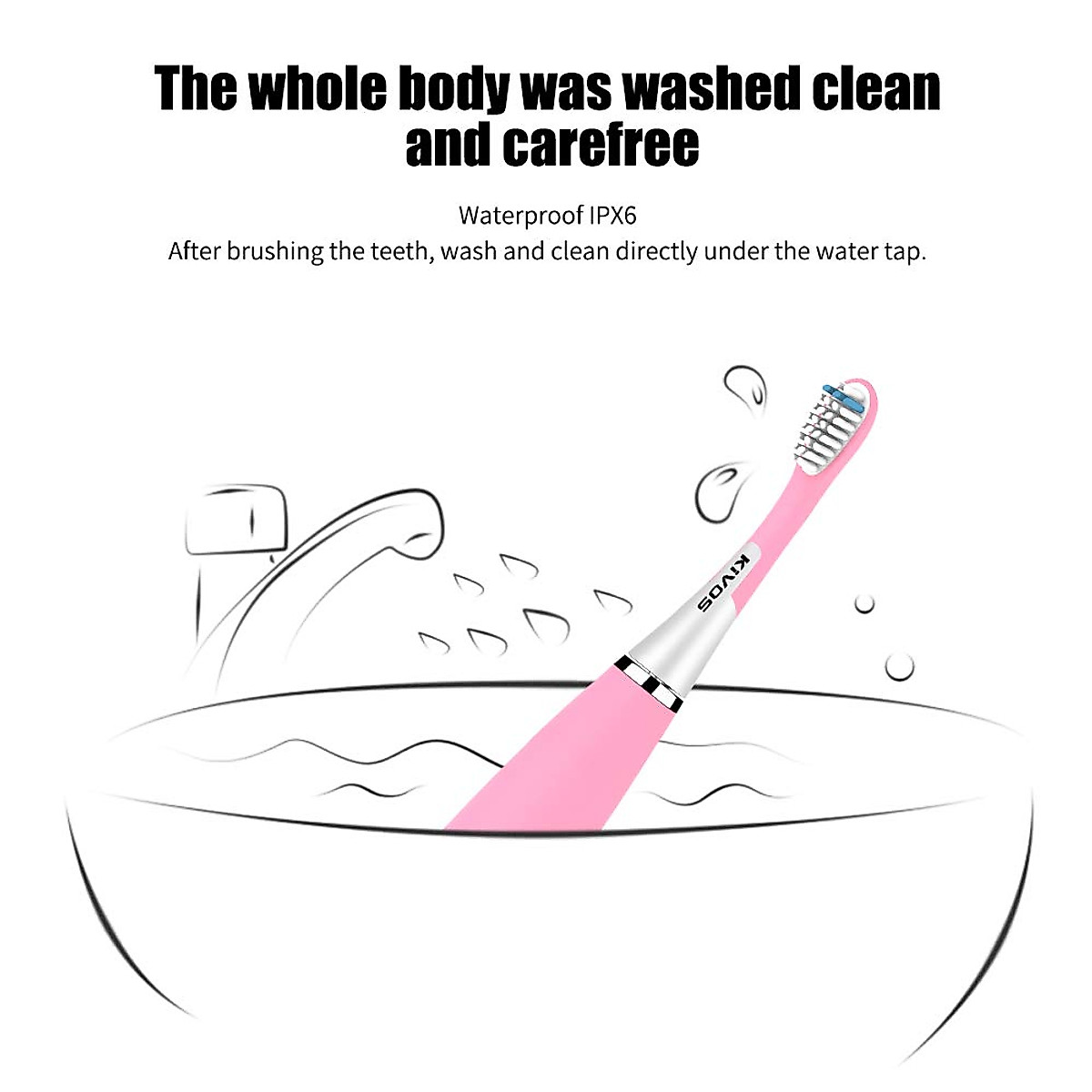 KIVOS 4 Replacement Heads and 1 Case, Children Electric Toothbrush Ultrasonic Kids Sonic Powered Brush, 30 Days, IPX6 Waterproof,Travel Container (Pink)