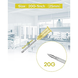 100Pcs 20G 1 Inch (25MM) Needle Luer Lock Industrial Accessories for Scientific Measuring, Refilling Liquid, Inks & Plant, Individual Package