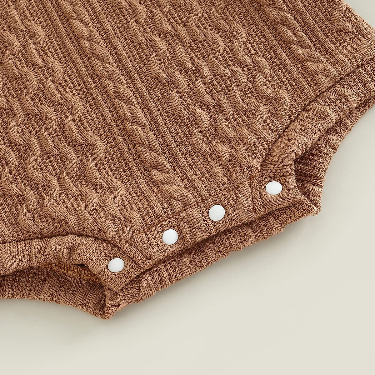 Infant Baby Girls Boys Romper Solid Color Knitted Round Neck Long Fly Sleeve Jumpsuits with Headband (Coffee, 0-6 Months)