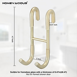 Homevacious 2 Pack Shower Door Hooks Towel Hooks for Bathroom Frameless Glass Shower Door SUS 304 Stainless Steel Drilling-Free Hanger Shower Hooks- Brushed Gold