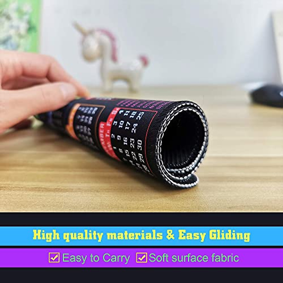 Mouse Pad with Stitched Edge, Computer Mouse Pad with Non-Slip Rubber Base, Mouse Pads for Computers Laptop Mouse 9.6x7.9x0.1 inch (2024 Calendar Black)