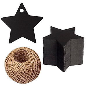 100pcs Paper Gift Tags,Star Shape Gift Wrap Tags Blank Hang Tags with String for Christmas Wedding Birthday Baby Shower Handmade(Black)