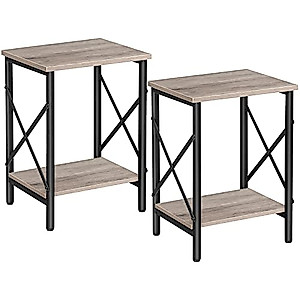 ALLOSWELL Nightstands Set of 2, End Tables with Storage Shelf, Bedside Tables X-Shaped Design, Side Tables for Living Room, Bedroom, 14.6 x 10.6 x 19.9 Inches, Easy Assembly, Greige ETHG2801S2G1