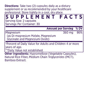 NAOMI Mighty Mg Magnesium Glycinate & Malate Complex 360mg, High Absorption Formula, Elemental Magnesium Supports Heart Health, Strong Bones, Better Sleep, Gluten-Free, Non-GMO, Vegan, 60 Veggie Caps