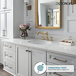 gotonovo 3-Hole Widespread Bathroom Faucet Double Cross Handle Mixer Tap for Bathroom Sink Deck Mount Hot Cold Water Matching Pop Up Drain with Overflow Antique Brass Victorian Spout