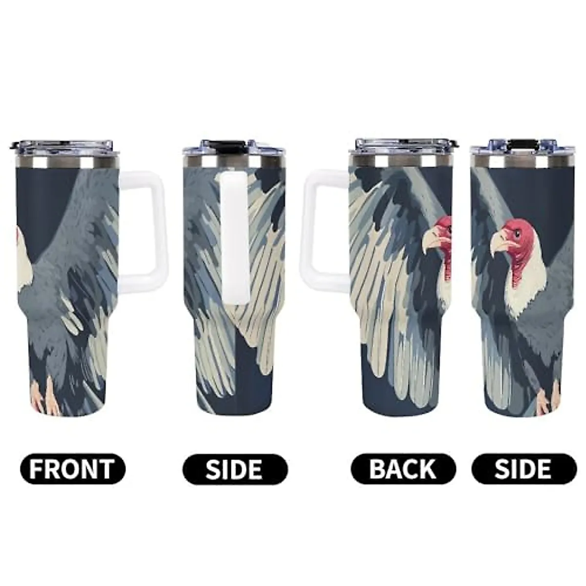 Flying Vulture Large Capacity Insulated Car Cup Travel Coffee Mug 40 Oz Reusable Tumblers with Straw and Lid